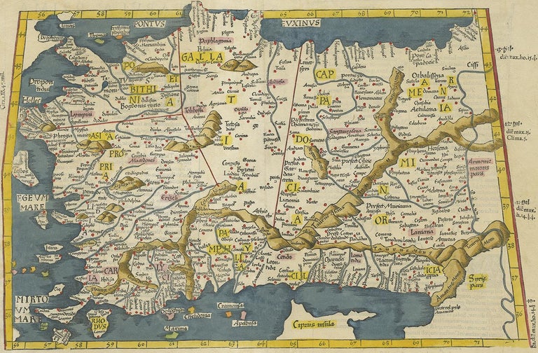 Antique Map of Turkey by C. Ptolomey, circa 1541 at 1stDibs