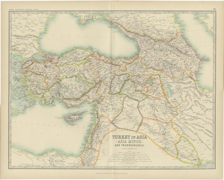 Antique Map of Turkey in Asia by Johnston '1909' For Sale at 1stDibs ...