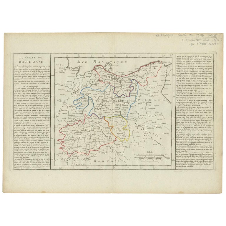 Antique Map of Upper Saxony in Germany by Clouet, 1787 For Sale at 1stDibs
