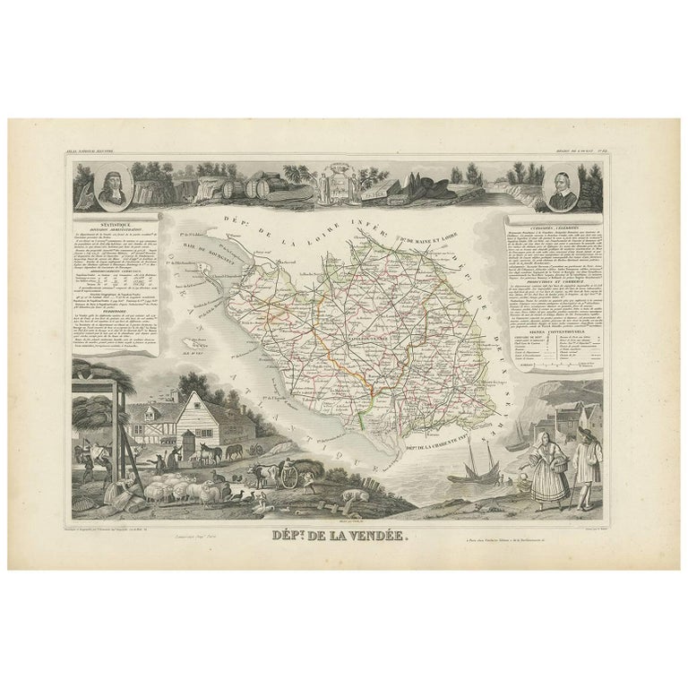 Antique Map of Vendée ‘France’ by V. Levasseur, 1854 For Sale at ...