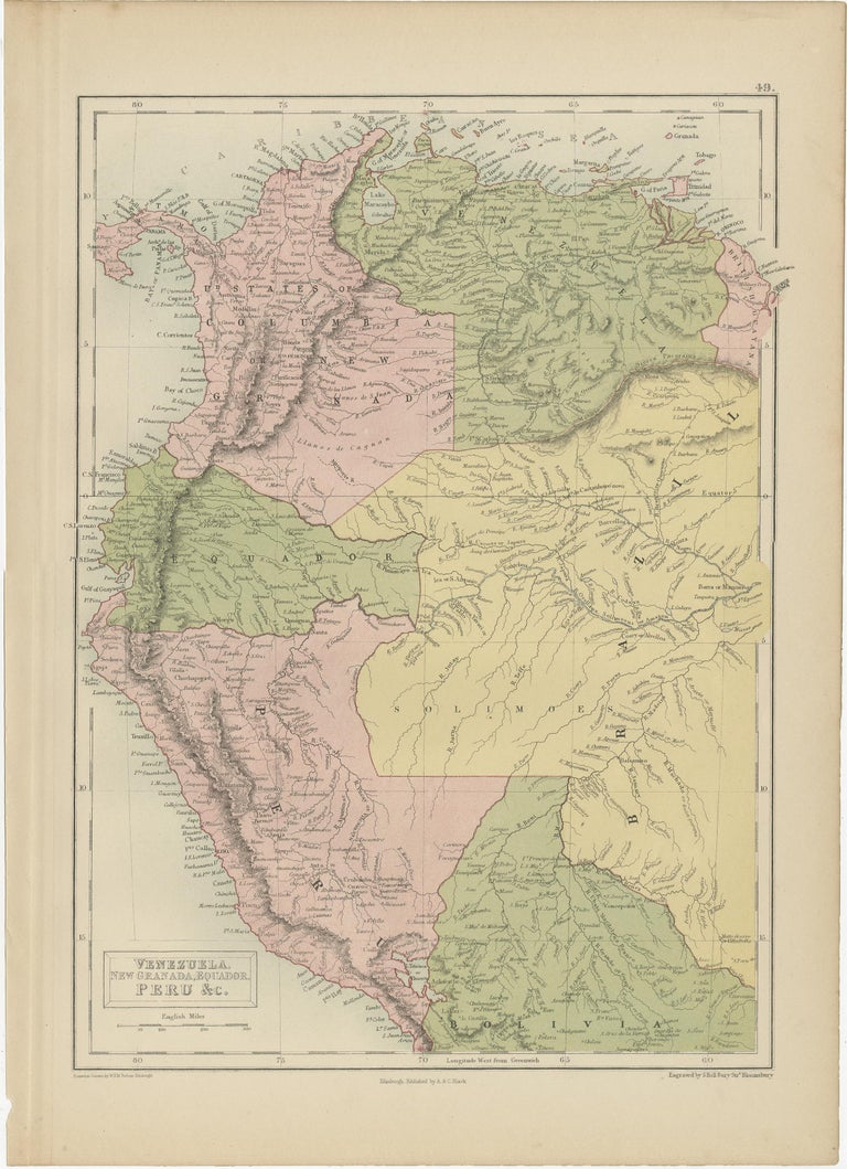 Antique Map of Venezuela, New Granada, Ecuador and Peru by a and C ...