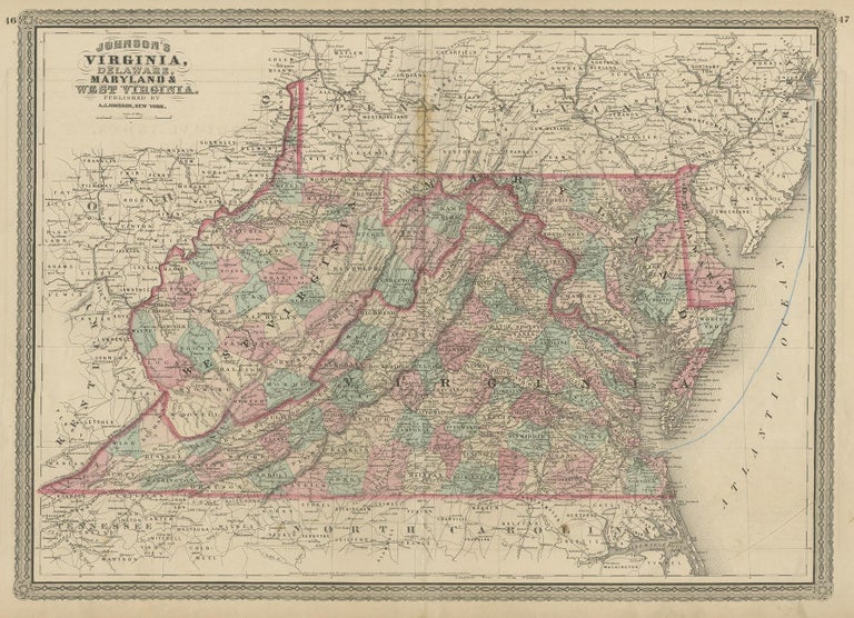 Antique Map of Virginia, Delaware, Maryland and West Virginia by ...