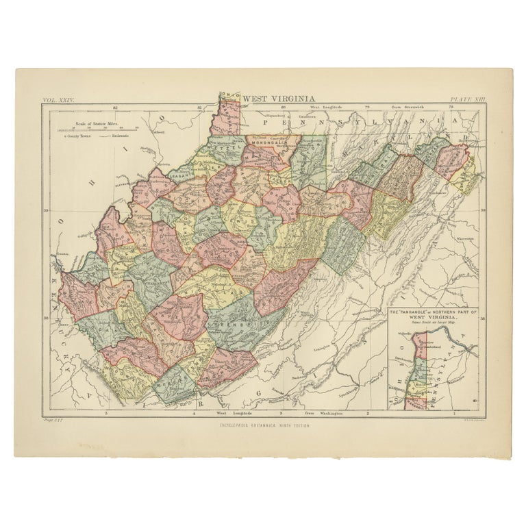 Antique Map of Virginia, with Inset Map of the Northern Part of West ...