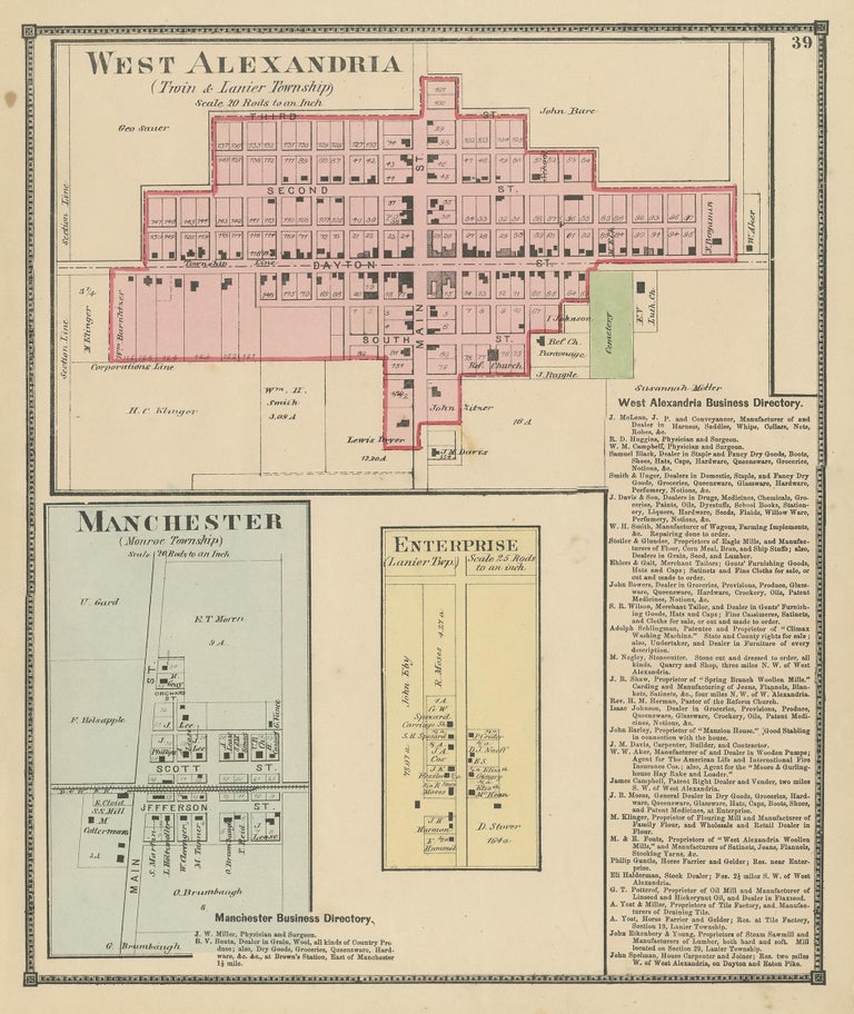 Antique Map of West Alexandria, Manchester and Enterprise, 1871 For ...