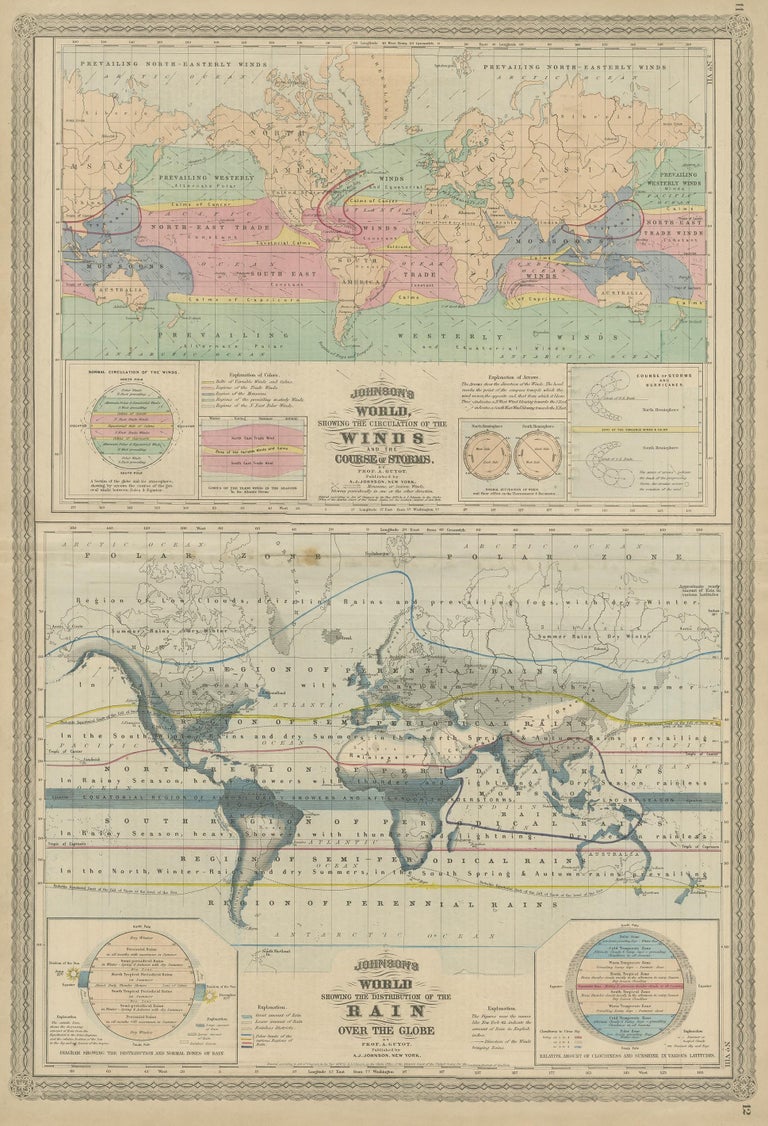 Antique Map Showing the Circulation of the Winds and Distribution of ...
