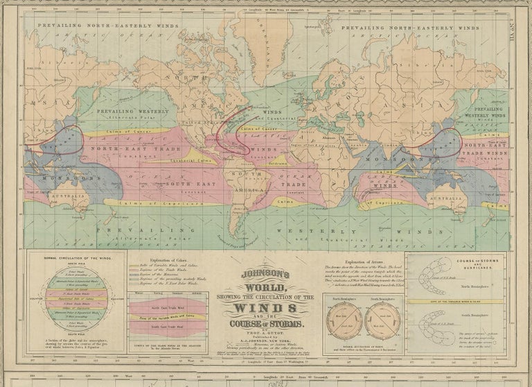 Antique Map Showing the Circulation of the Winds and Distribution of ...
