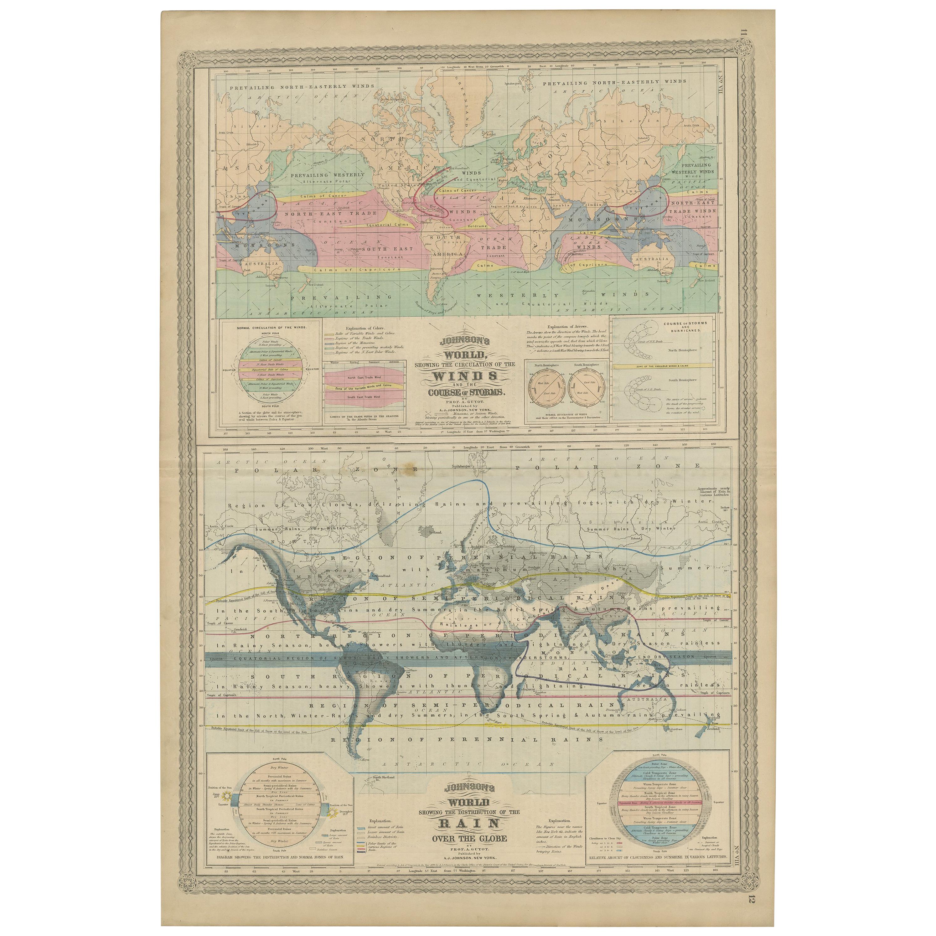 Antique Map Showing the Ocean Currents and Temperature of Air, '1872 ...