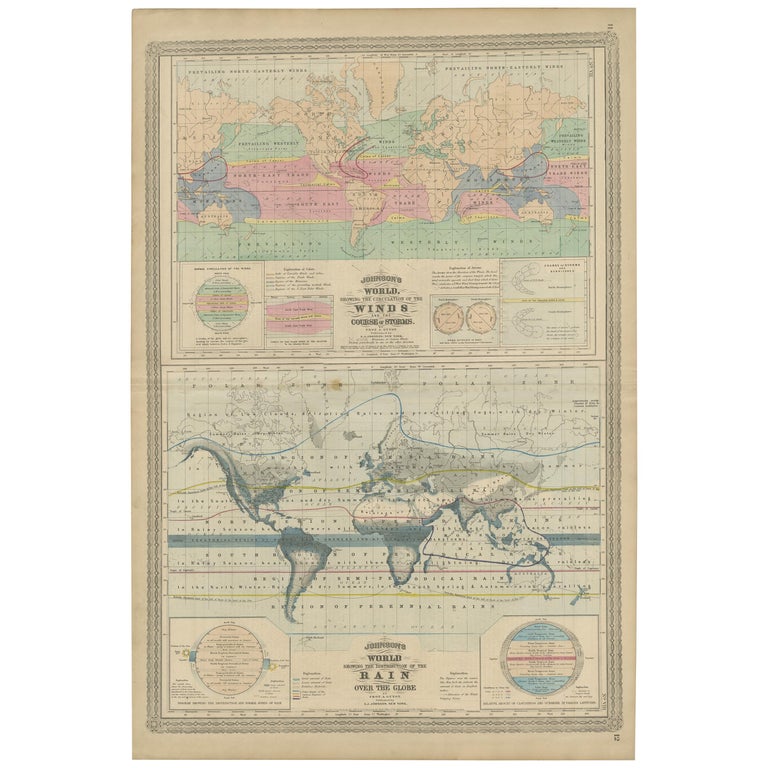 Antique Map Showing the Circulation of the Winds and Distribution of ...