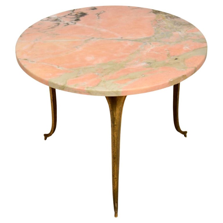 Antique Marble Top Brass Side Table / Coffee Table For Sale at 1stDibs