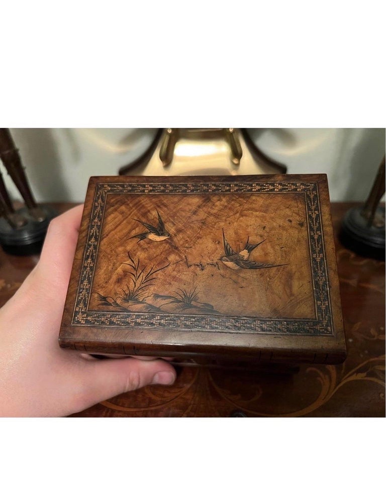 Antique Marquetry Inlaid Faux Book Front “Hidden Storage” Box For Sale ...