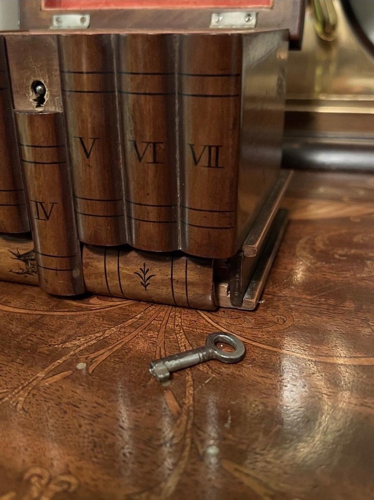 Antique Marquetry Inlaid Faux Book Front “Hidden Storage” Box For Sale ...