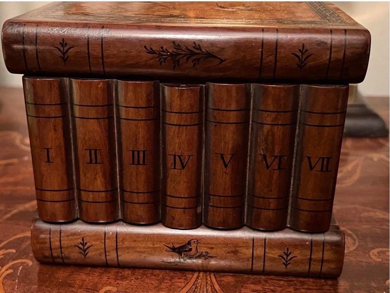 Antique Marquetry Inlaid Faux Book Front “Hidden Storage” Box For Sale ...