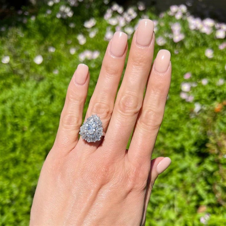 Antique Marquis Diamond Vintage Platinum Cocktail Ring Estate Fine ...