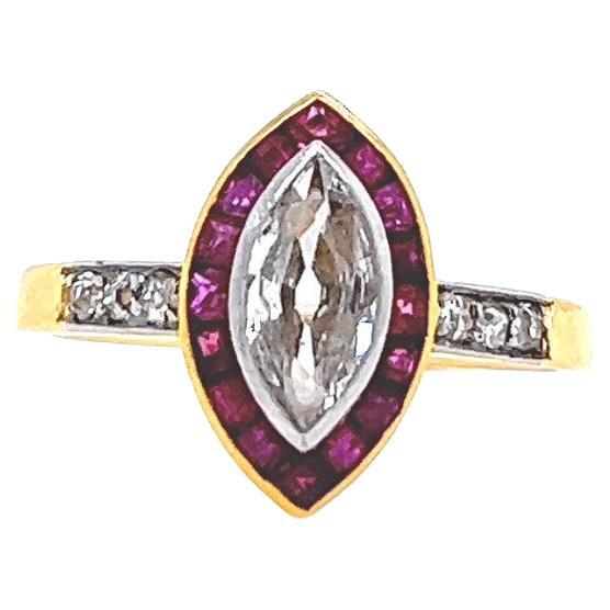 Ruby Marquise Diamond Gold Ring at 1stDibs