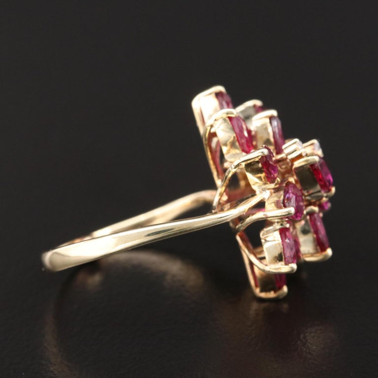 Customizable Antique Marquise Cut Floral Ruby Diamond Engagement Ring
