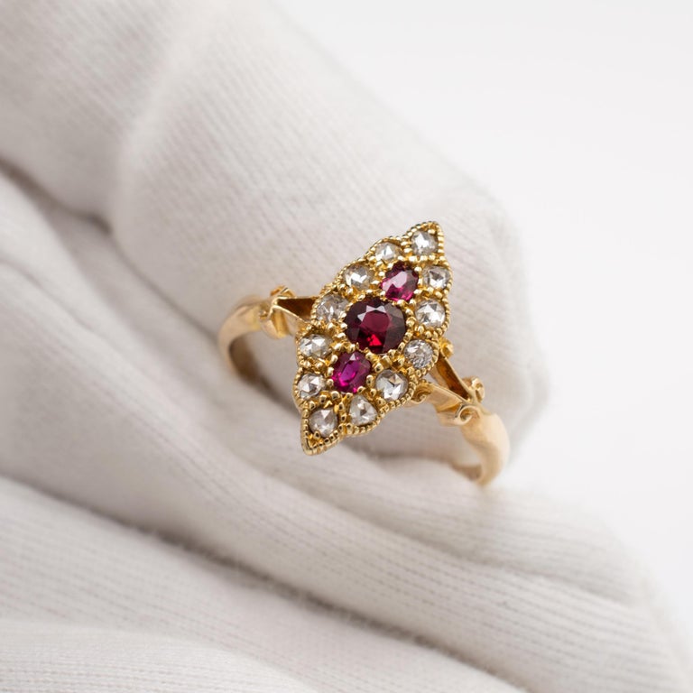 Antique Marquise Ring Ruby and Diamond Ring, 18 Karat Gold Chester ...