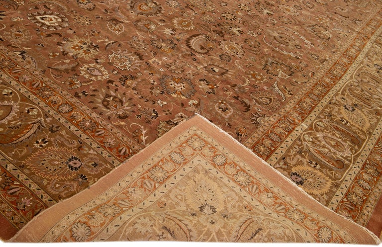 Antique Mashad Rust Handmade Rosette Oversize Wool Rug For Sale at 1stDibs