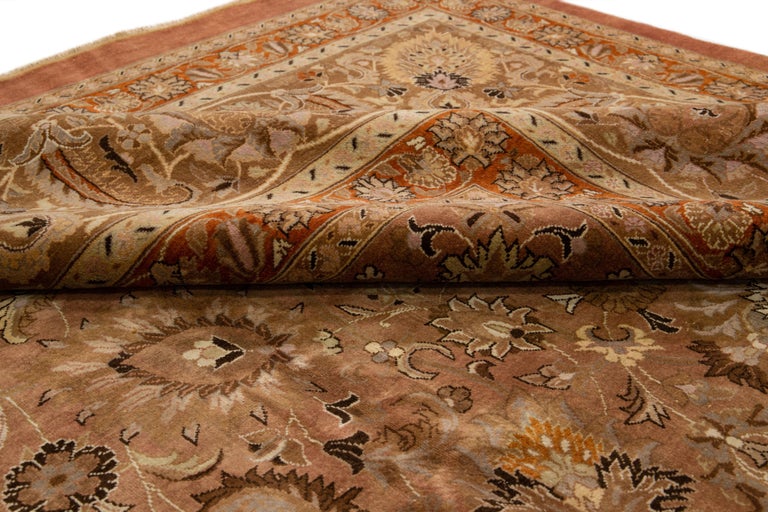 Antique Mashad Rust Handmade Rosette Oversize Wool Rug For Sale at 1stDibs