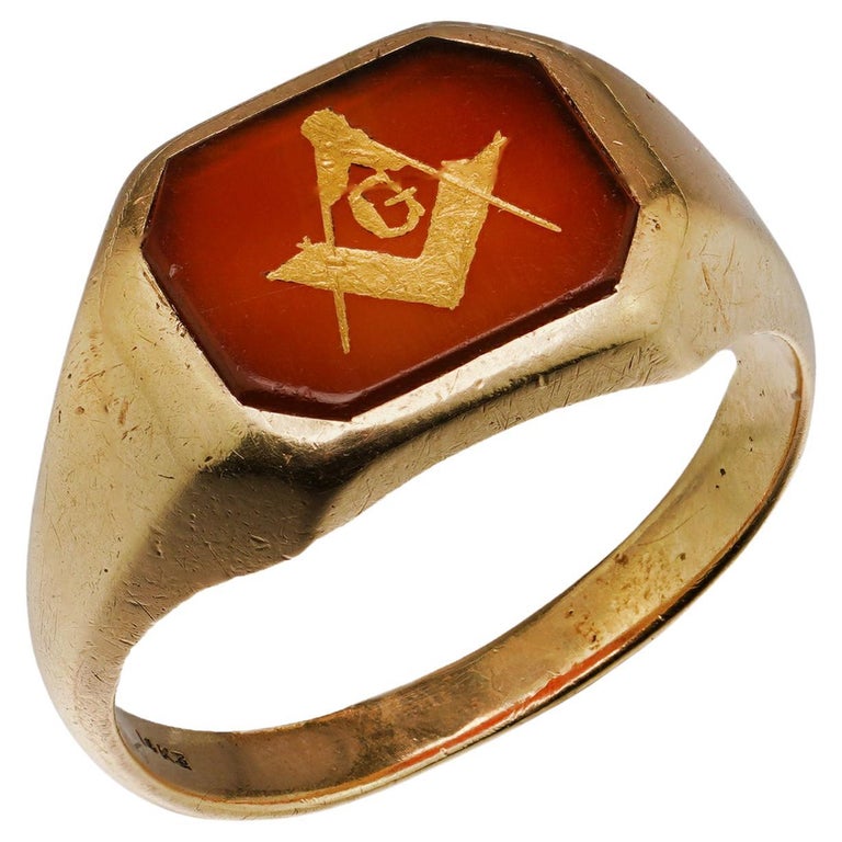 Antique Masonic 14kt. Yellow Gold and Enamel Ring at 1stDibs