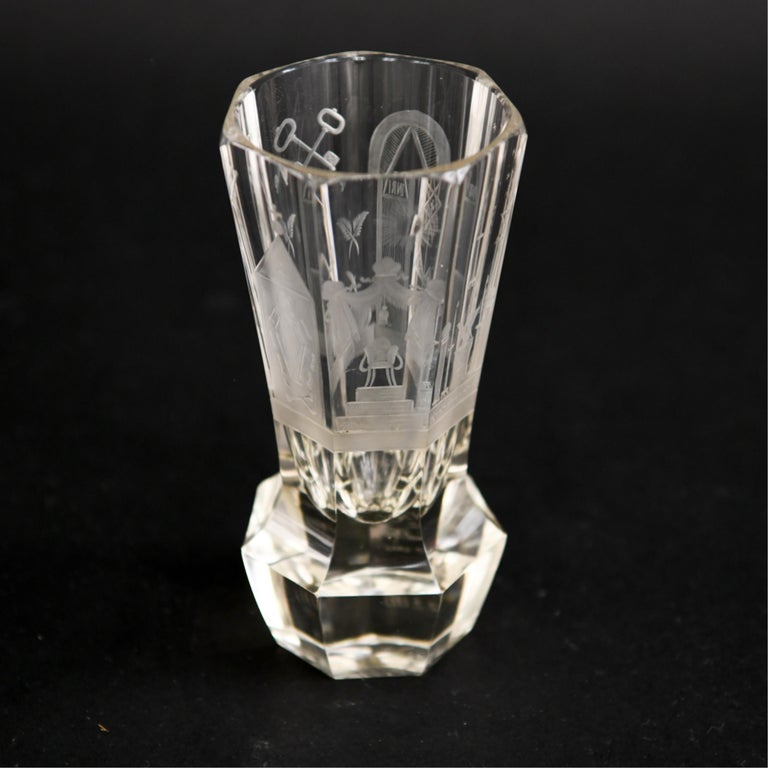 Antique Masonic Engraved Glass Cup For Sale at 1stDibs