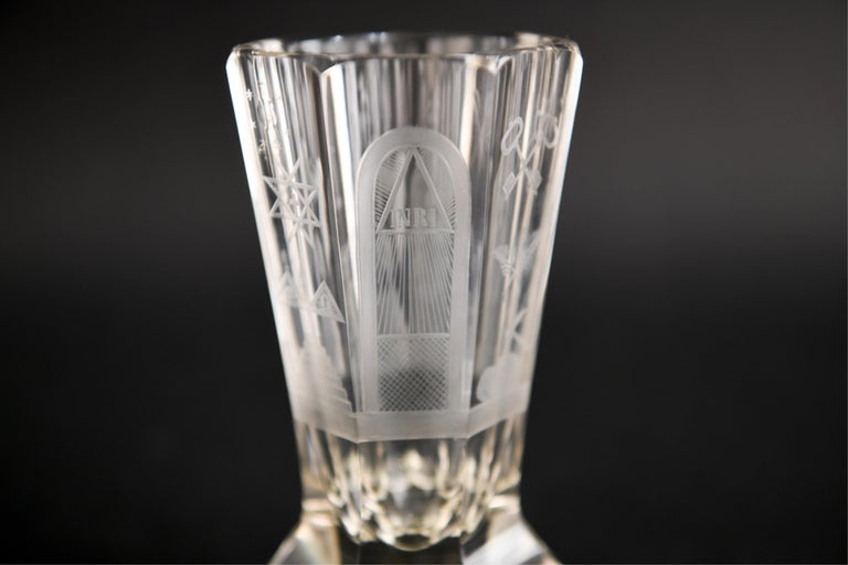 Antique Masonic Engraved Glass Cup For Sale at 1stDibs