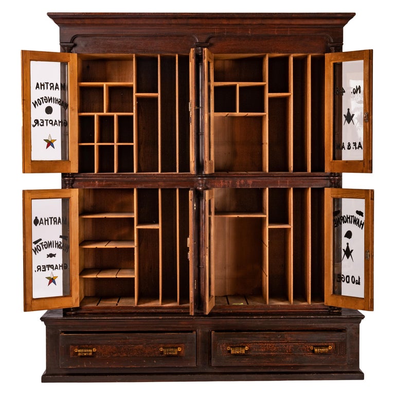 Antique Masonic Temple Display Filing Cabinet Bookcase Washington Lodge ...