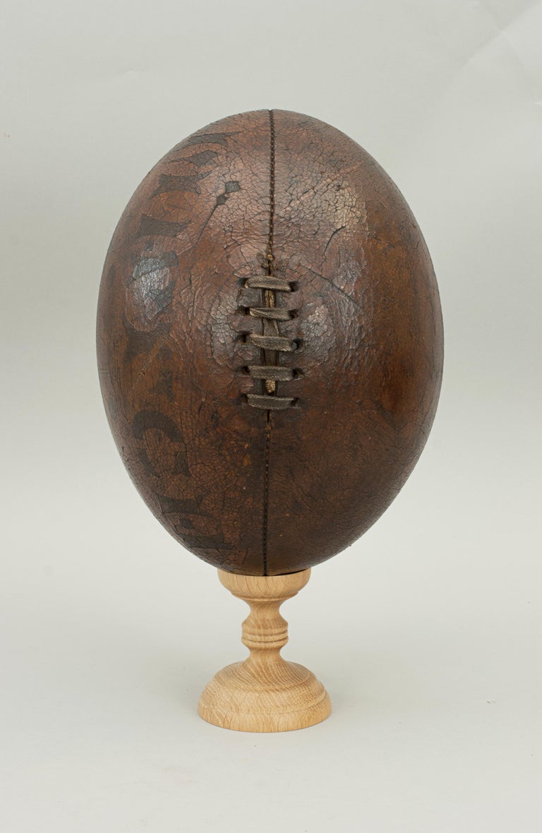 Antique, Match, Leather Rugby Ball, Early Shape Four Panels at 1stDibs