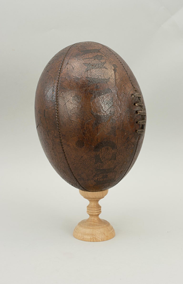 Antique, Match, Leather Rugby Ball, Early Shape Four Panels at 1stDibs