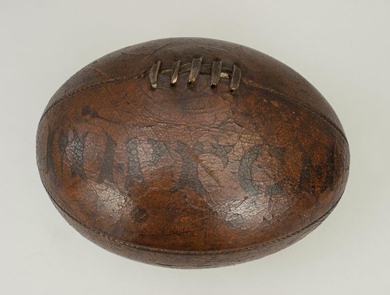 Antique, Match, Leather Rugby Ball, Early Shape Four Panels at 1stDibs ...