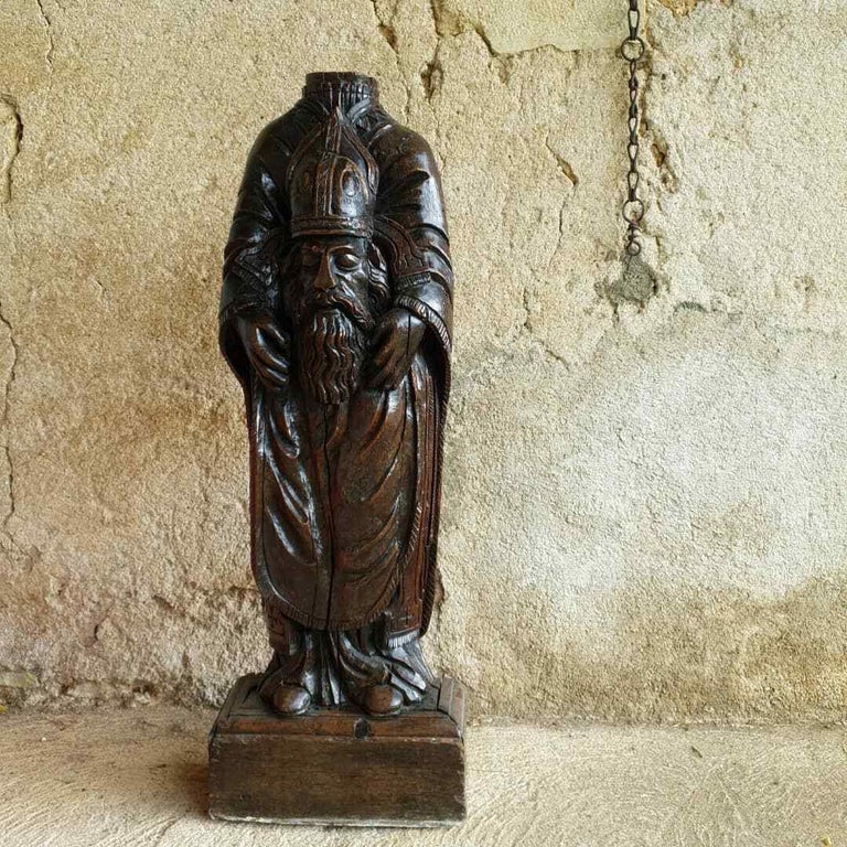 Antique Wooden Statue Maytr Bishop (Saint Denis) Statue Circa 1700 For ...
