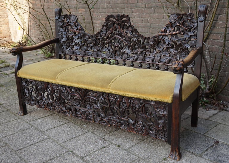Antique and Meaningful Hand Carved Colonial 'East Meets West' Settee ...