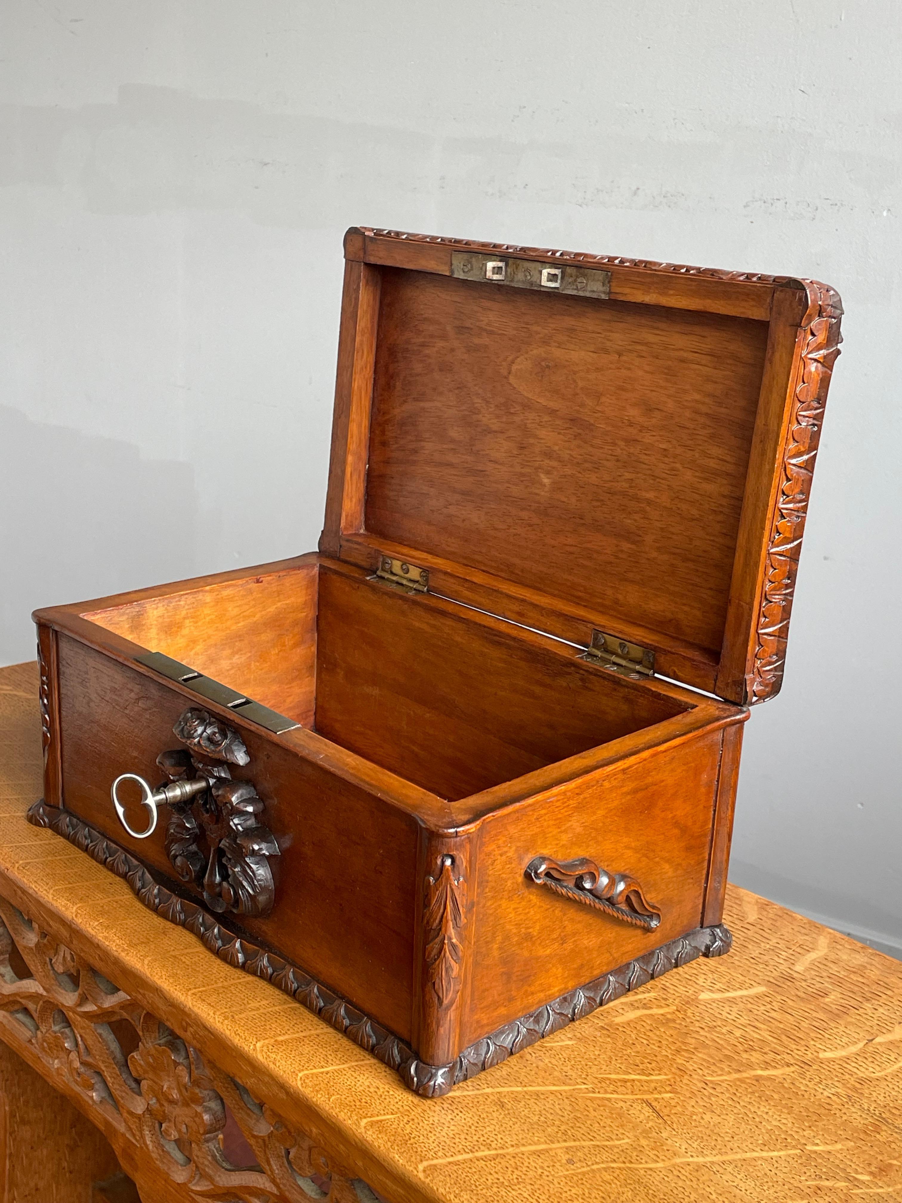 Antique Medieval Style Carved Nutwood Box w. Heraldic Coat of Arms ...