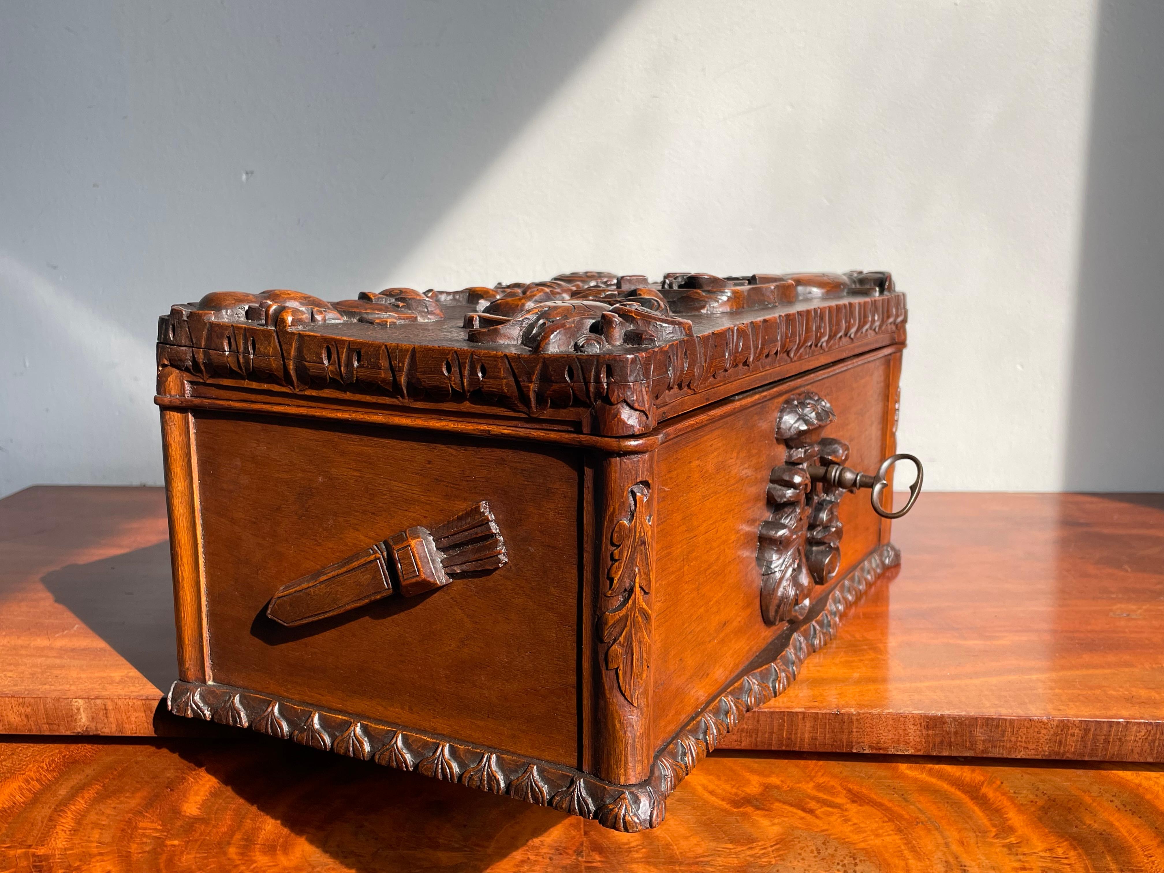 Antique Medieval Style Carved Nutwood Box w. Heraldic Coat of Arms ...
