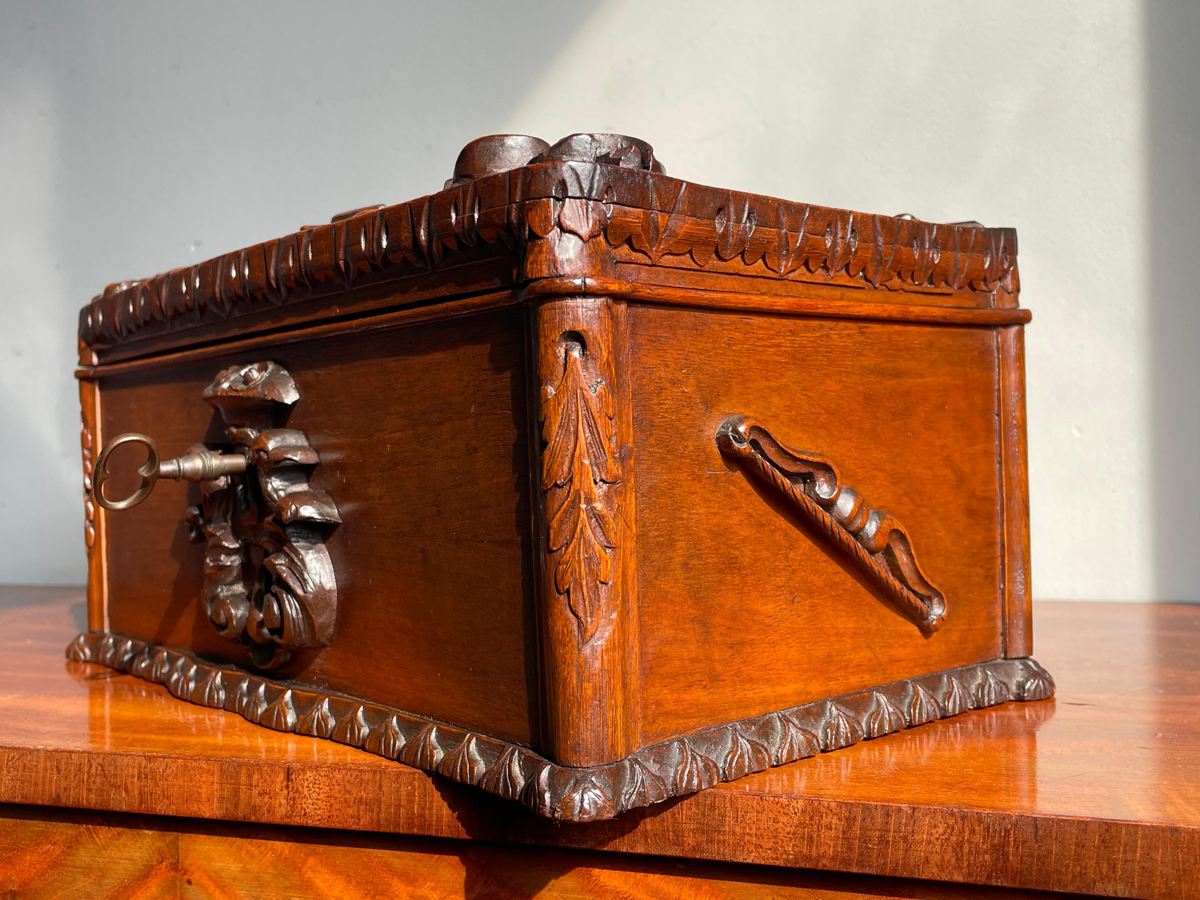 Antique Medieval Style Carved Nutwood Box w. Heraldic Coat of Arms ...