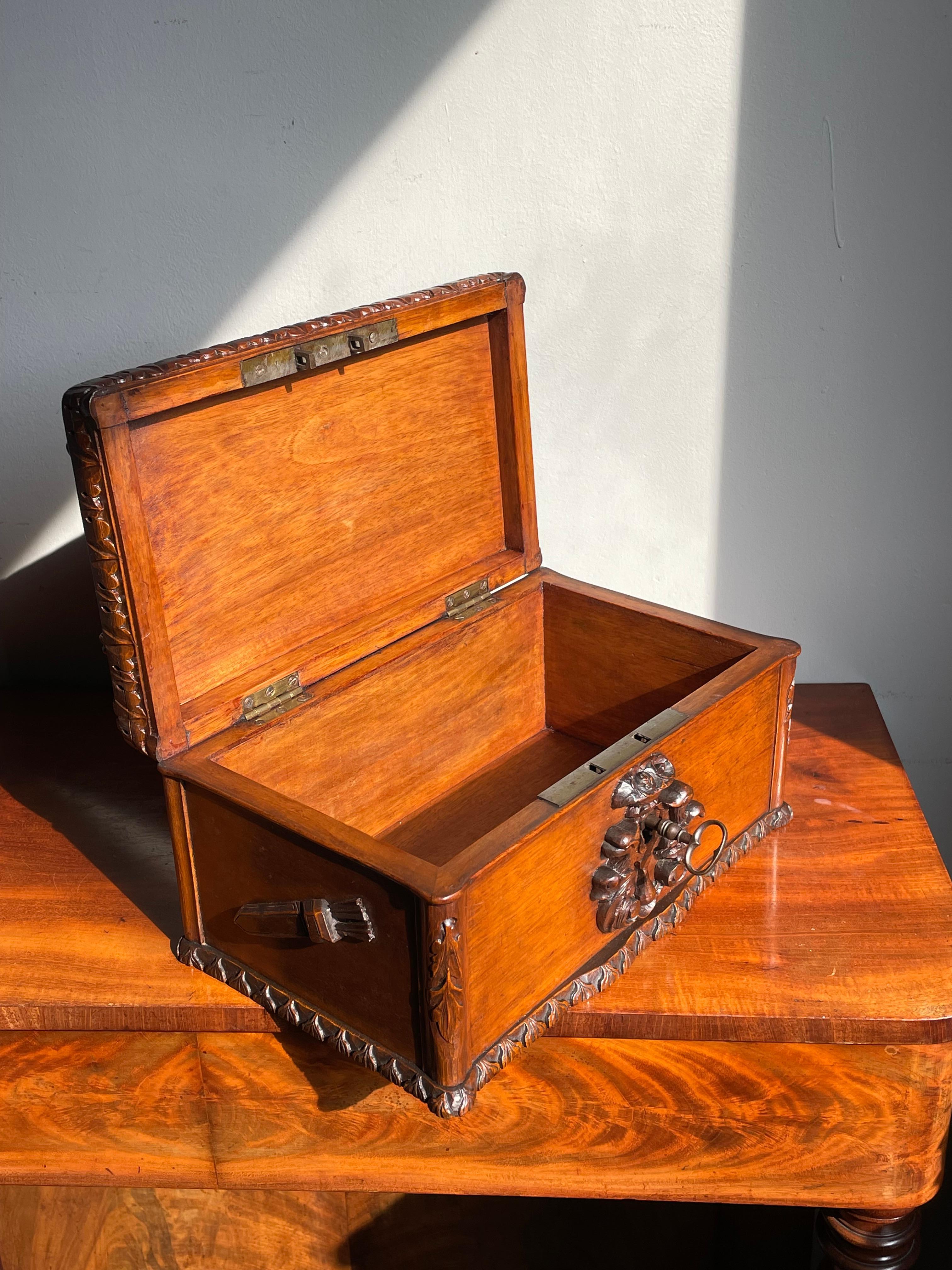 Antique Medieval Style Carved Nutwood Box w. Heraldic Coat of Arms ...