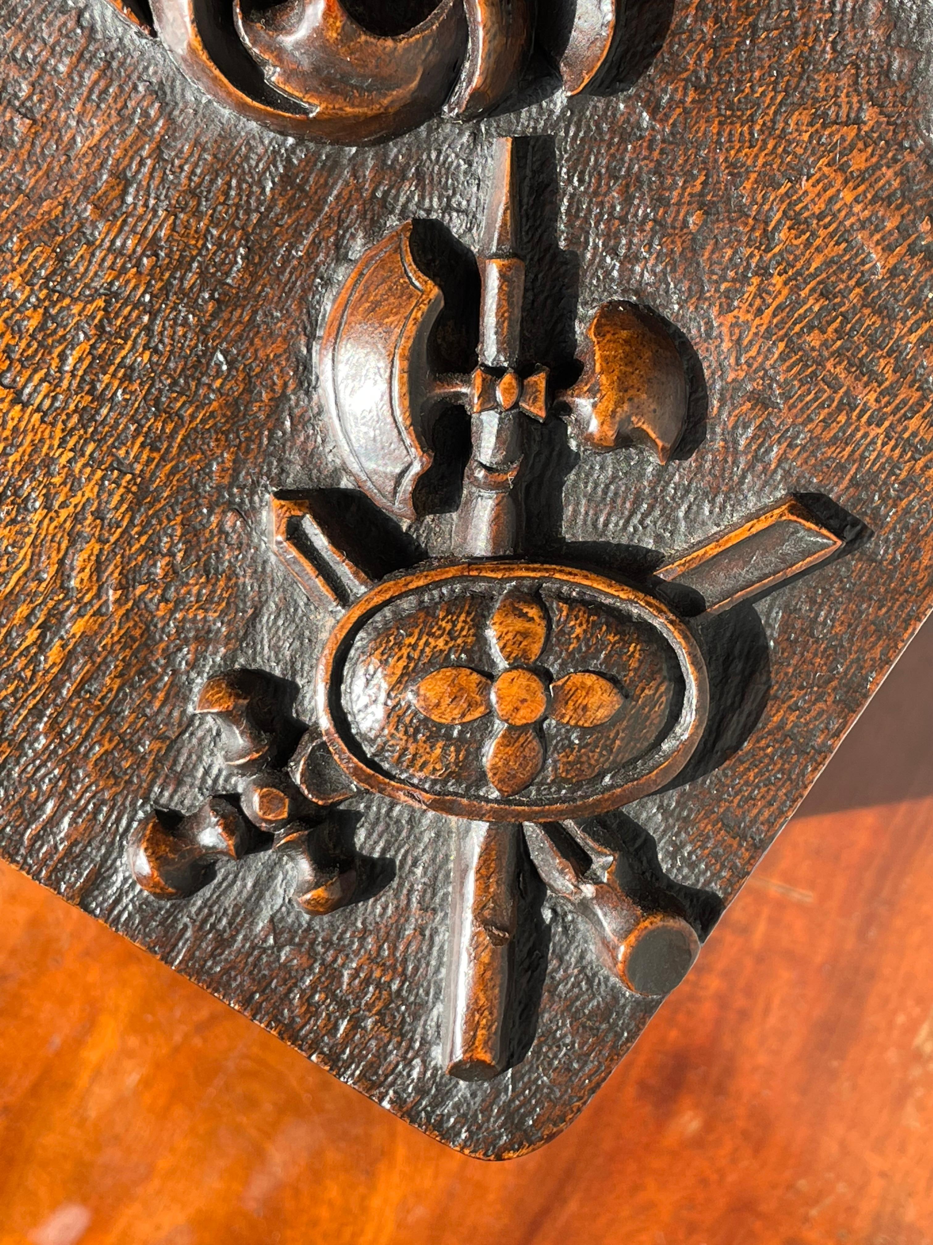 Antique Medieval Style Carved Nutwood Box w. Heraldic Coat of Arms ...