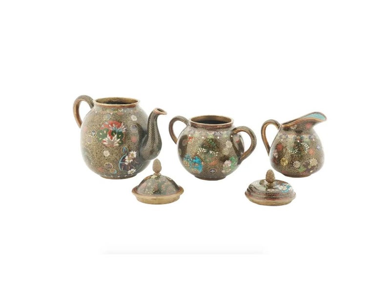 Antique Meiji Era Japanese Cloisonne Enamel Tea Set For Sale at 1stDibs