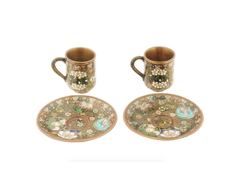Antique Meiji Era Japanese Cloisonne Enamel Tea Set For Sale at 1stDibs