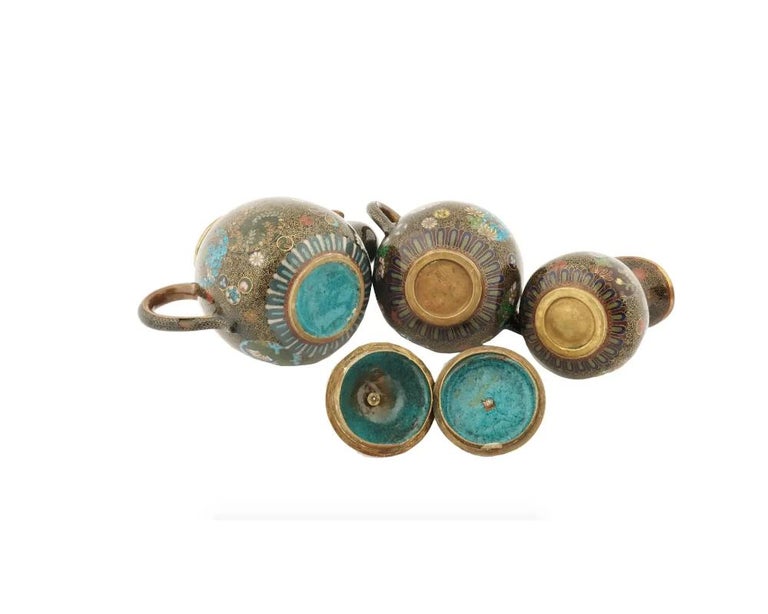 Antique Meiji Era Japanese Cloisonne Enamel Tea Set For Sale at 1stDibs