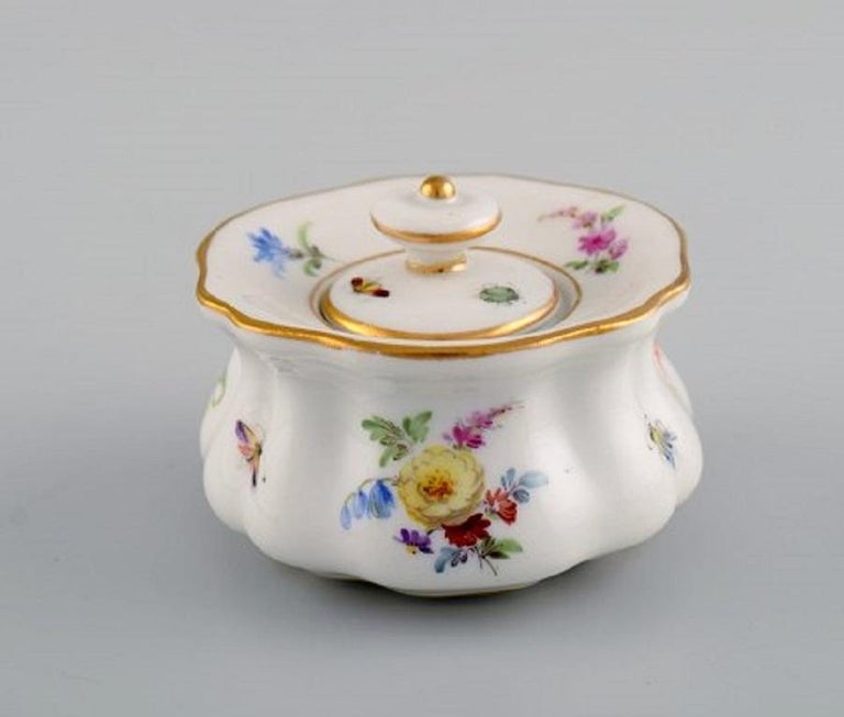 Antique Meissen inkwell set in hand-painted porcelain with floral ...