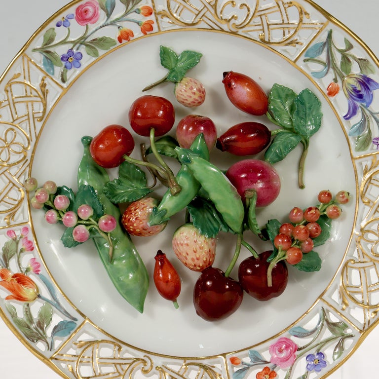 Antique Meissen Porcelain Trompe L'oeil Plate with Fruit and Vegetables ...