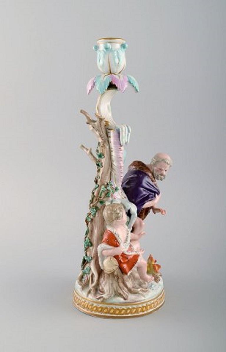 Antique Meissen Winter Candlestick in Hand-Painted Porcelain, 19th ...