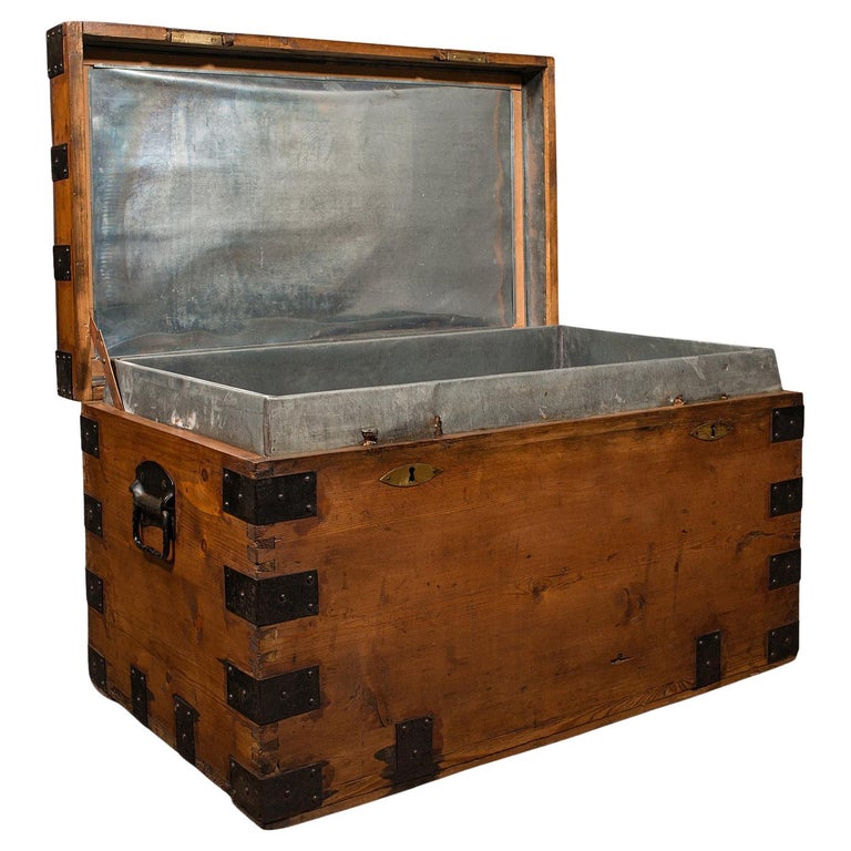 Antique Mercantile Chest, English, Pine, Shipping Trunk, Tin Lined ...