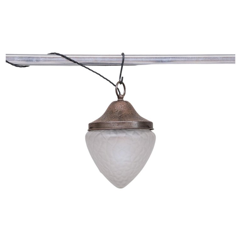 Antique Metal and Opaque Glass Pendant Light For Sale at 1stDibs