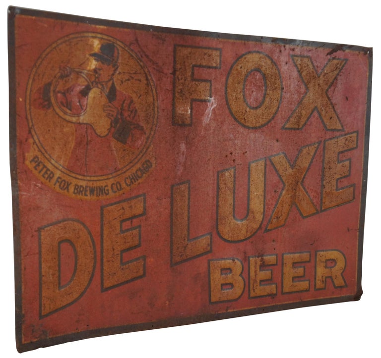 Antique Metal Peter Fox Brewing Deluxe Beer Advertising Sign Chicago ...