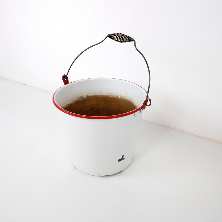 Antique Mexican White Enamel Bucket For Sale at 1stDibs