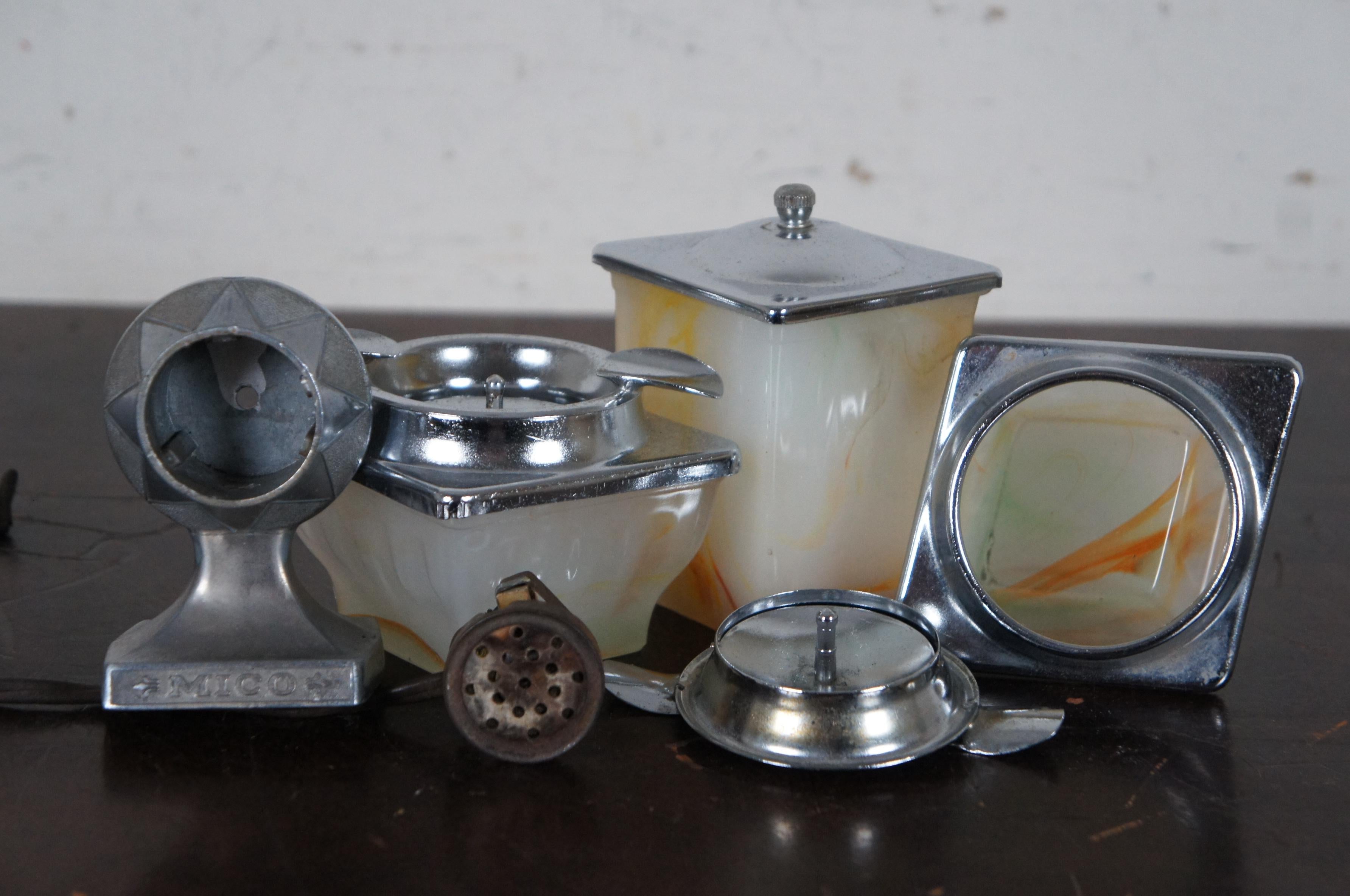 Antique Mico Art Deco Onyx Slag Glass Smoke Stand Ashtray Lamp Lighter ...