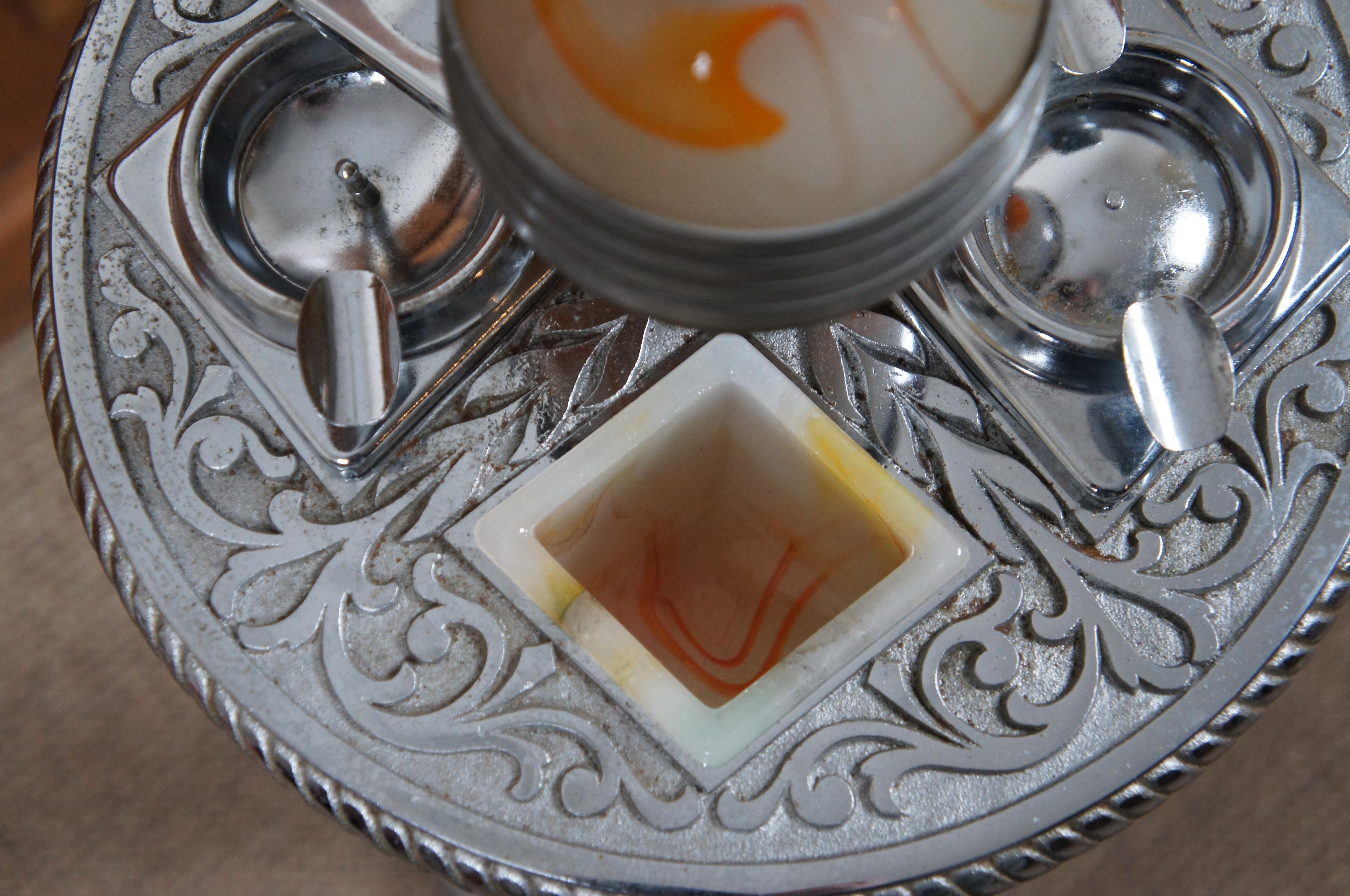 Antique Mico Art Deco Onyx Slag Glass Smoke Stand Ashtray Lamp Lighter ...