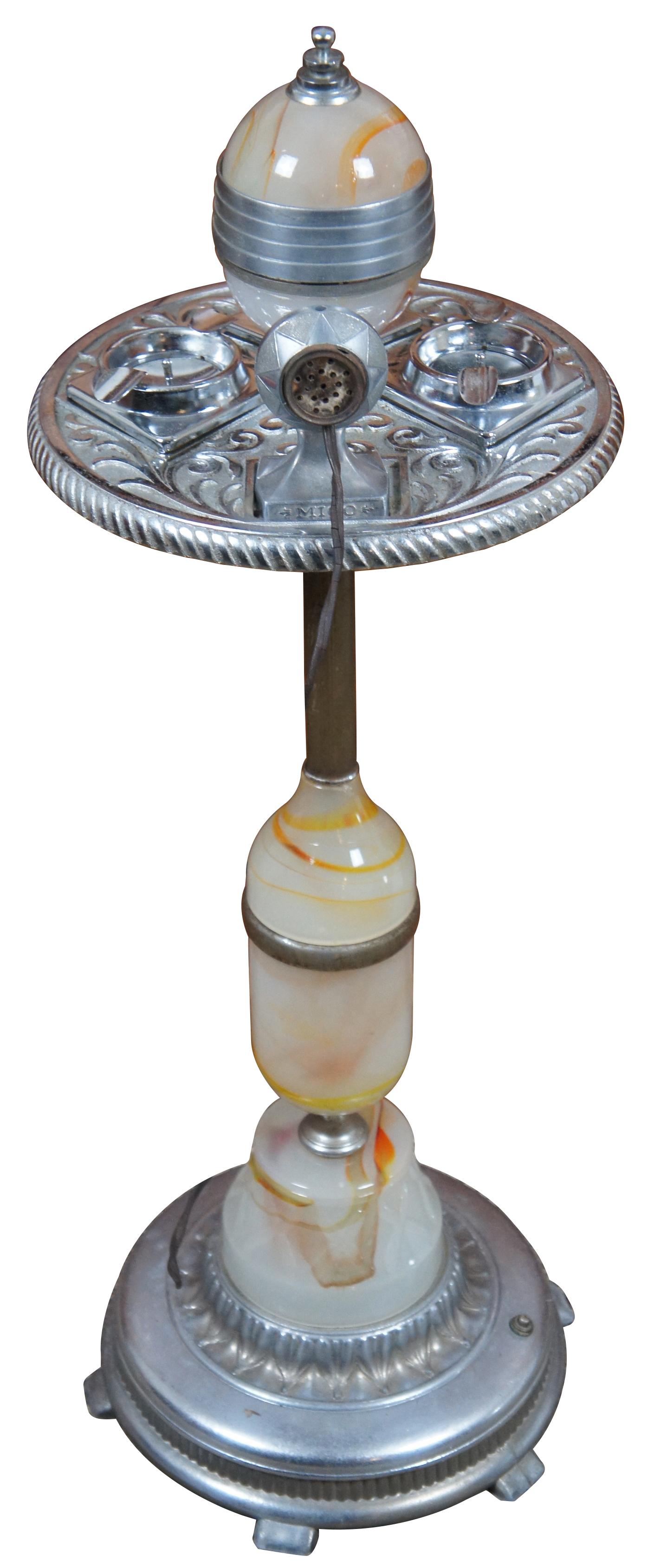 Antique Mico Art Deco Onyx Slag Glass Smoke Stand Ashtray Lamp Lighter ...