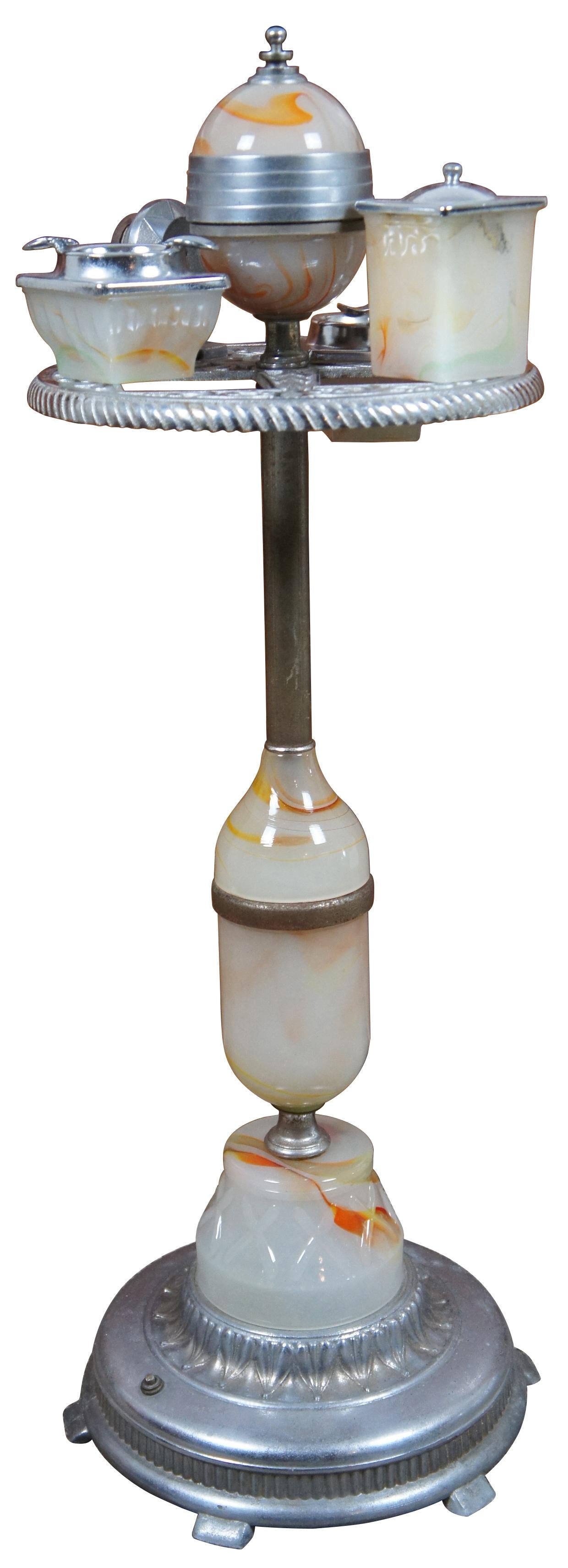 Antique Mico Art Deco Onyx Slag Glass Smoke Stand Ashtray Lamp Lighter ...